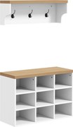HOMCOM Stojan na kabáty a botník 2 v 1 - Vstupní nábytek se 3 háčky a policemi pro 9 párů bot 75x30x50 cm a 75x20x22,5 cm Bílý | Aosom