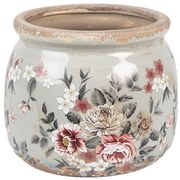 Keramický květináč s šedou glazurou a květy Masselin S – 12x10 cm