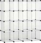 HOMCOM DIY kostkový policový systém 16 kostek úložný box plastová skříňka bílá 125x32x125cm ideální pro dětský pokoj a obývací pokoj