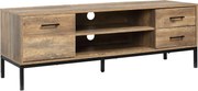 HOMCOM Dřevěný TV Stojan pro Televize do 50 Palců se 2 Zásuvkami a 2 Policemi, Správa Kabelů pro Obývací Pokoj, Jídelnu a Ložnici, 132 x 39 x 45.5 cm