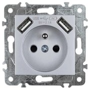 Elhard Zásuvka + 2x USB Royal, stříbrná YK2190S