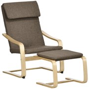 HOMCOM Relaxační křeslo s podnožkou, křídlové křeslo s taburetem, jídelní židle, lněný potah, hnědá barva, 67x72x100 cm, pohodlné do obývacího pokoje…