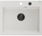 Mexen Elix granitový kuchyňský dřez 1-komorový 600 x 500 mm, bílý, sifon černý - 6525601005-20-B