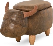 HOMCOM Úložný Otoman ve Tvaru Bison, Moderní Stolička do Obývacího Pokoje, Polstrované Sedátko, Dřevěný Rám, 62x35x36cm, Hnědá | Aosom
