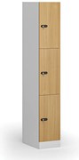 Šatní skříňka S1 s úložnými boxy, 3 boxy, 1850 x 300 x 500 mm, demont, mechanický kódový zámek, laminované dveře, buk