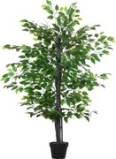 Umělý Ficus Tree Outsunny Velký 145 cm, Umělý Strom, Umělá Rostlina, Plastová Umělá Rostlina v Květináči, Falešná Rostlina vypadá jako Skutečná pro Ob