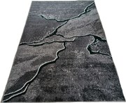 HU Šedý abstraktní obdélníkový koberec NEW IDEA 90321-0574 s imitací mramoru se zelenými žilkami Rozměr: 50x80 cm