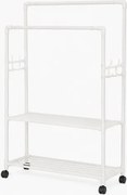 věšák, stojan na šaty, 2 tyče, 2 police, kolečka, kov/plast, 166x56x33 cm, bílá, Dekorino TK20260027