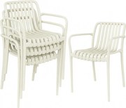 Outsunny sada 4 stohovatelných židlí s lamelovým designem a opěrkami — krémově bílá, ergonomická, nosnost 120 kg | Aosom