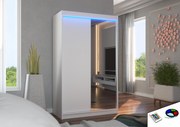 ADRK Furniture Posuvná skříň se zrcadlem a LED osvětlením REWENA 120 SW-REW-W-120+L-V031