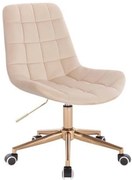 LuxuryForm DESIGN Otočná židle PARIS VELUR na zlaté podstavě s kolečky - krémová