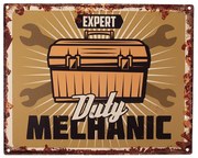 Hnědá nástěnná kovová cedule Expert Duty Mechanic - 25*1*20 cm