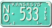 Americká SPZ Kansas 1970 Green Trailer NO 533