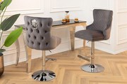 Designová barová židle Queen Lví hlava šedý samet