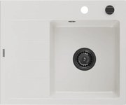 Mexen Ben, 1-komorový granitový dřez 600x500x190 mm, pravý + černý sifon, bílá, 6523605000-20-B
