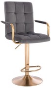 LuxuryForm DESIGN Barová židle VERONA GOLD VELUR na zlaté kulaté podstavě - tmavě šedá
