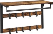 Nástěnný věšák v industriálním designu, polička a háčky, 42x80x30 cm