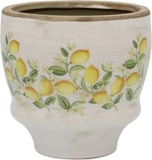 Béžový antik keramický květináč s citróny Limone Blossom - Ø 14*15 cm