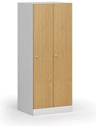 Snížená šatní skříňka S1, 2 oddíly, 1500 x 600 x 500 mm, demont, cylindrický zámek, laminované dveře, buk