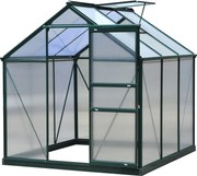 Outsunny Polykarbonátový Zahradní Skleník 3.65m² Hliníkový Zahradní Skleník 190 x 192 x 201cm UV-odolný, s Vyztuženým Základem, Okapy, Střešním Oknem