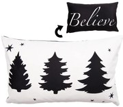 Bílo-černý povlak na polštář se stromky Believe Black&White X-Mas - 30*50 cm
