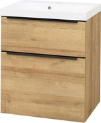Mereo Mereo, Mailo, koupelnová skříňka s umyvadlem z litého mramoru 61 cm, bílá, dub, antracit, CN520MB