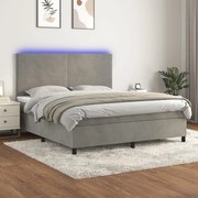Box spring postel s matrací a LED světle šedá 160x200 cm samet 3136011