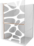 Mexen Kioto+ L, sprchová zástěna Walk-In s poličkou a věšákem 100 x 200 cm, 8mm čiré sklo bílý vzor, měděný matný profil, 800-100-123-65-97