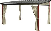 Pergola Outsunny 3,5x3 m s bočními stěnami, odolná proti větru, výškově nastavitelná, zatahovací střecha, béžová pro zahradu a terasu |