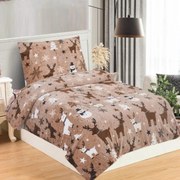 Mikroplyšové povlečení Vánoční Pohádka hnědá 140cmx200cm+70x90cm TiaHome