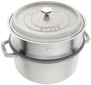 Staub Litinový hrnec s poklicí a s napařovací vložkou Cocotte, Ø 24 cm / 3,8 l, bílý lanýž 1010575