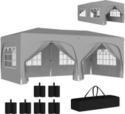 Pavilion Outsunny přibližně 3x6m, voděodolný, stabilní, zimní, sklopný pavilion, UV ochrana 50+, skládací párty stan, zahradní stan s 6 bočními částmi