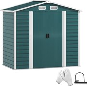 Skladový zahradní domek Outsunny 2,36 m² 213x120x194 cm s posíleným základem (podlaha NENÍ součástí) Dvojité posuvné dveře s zámkem a okny Tmavě zelen