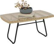 Zahradní stůl Outsunny z poly ratanového materiálu, 90 x 50 x 45 cm, UV odolný boční stůl se skleněnou deskou, obdélníkový stůl na terasu, balkonový s