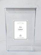 ČAJ ČERNÝ – bílá samolepka na dózu, základní písmo, 6 × 8 cm | DomaLEP