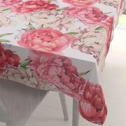 Biante Bavlněný obdélníkový ubrus Sandra SA-746 Velké růžovo-béžové pivoňky na bílém 120x160 cm