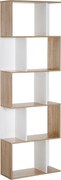 HOMCOM 5-patrová knihovna Dřevěný regál S-tvarovaný Moderní design pro obývací pokoj a kancelář 60x24x184,5 cm Bílá a dřevo | Aosom