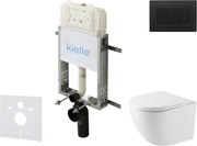 kielle Genesis New - Set předstěnové instalace, kompaktního klozetu Oudee, Vortex Rimless+, sedátka softclose a tlačítka Gemini New III, matná černá 30528SZ45