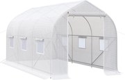 Zahradní skleník Outsunny 4x2x2 m tunelového typu s 6 větracími okny a rolovacím zipovým dveřmi pro pěstování rostlin a zeleniny, bílý | Aosom