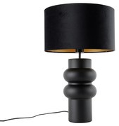 Designová stolní lampa černá s sametovým stínítkem černá se zlatem 35 cm - Alisia