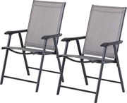 Sada skládacích židlí Outsunny s opěrkami 2 kusy, campingové a rybářské židle, kovové šedé 58 x 64 x 94 cm | Aosom