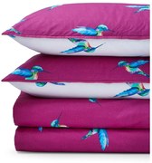 Bílé/fialové bavlněné povlečení na dvoulůžko/prodloužené 230x220 cm Hummingbird – Their Nibs