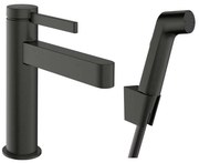 Hansgrohe Finoris - Umyvadlová baterie s výpustí Push-Open a bidetovou sprškou, EcoSmart, kartáčovaný černý chrom 76210340