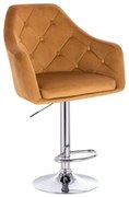 LuxuryForm DESIGN Barová židle ANDORA VELUR na stříbrné kulaté podstavě - medová
