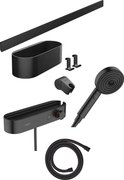 Hansgrohe WallStoris, sada sprchové hlavice 105, 3 proudy, termostatu a koupelnových doplňků, černá matná, 24250670