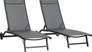 Outsunny Sada 2 venkovních zahradních lehátek s polohovacími hliníkovými lehátky, 5 úrovní opěradla a kolečka na pláž nebo bazén 165x66x102 cm Tmavě š