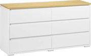 HOMCOM 6-zásuvkový komoda z bílé dřevotřísky do ložnice, pracovny a obývacího pokoje, 140x37x75cm | Aosom
