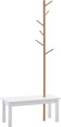 HOMCOM Stojan na kabáty ve tvaru stromu s lavicí, moderní, 6 háčků na zavěšení oblečení a tašek do chodby a vstupu, bambus a MDF, 80x30x180 cm | Aosom