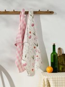 Sinsay - Sada kuchyňských utěrek s květinovým a kostkovaným vzorem 2 pack - růžová