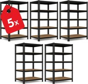 Akce 5x Regál 216x120x50 cm profesionální 5-policový, nosnost 200 kg - černý